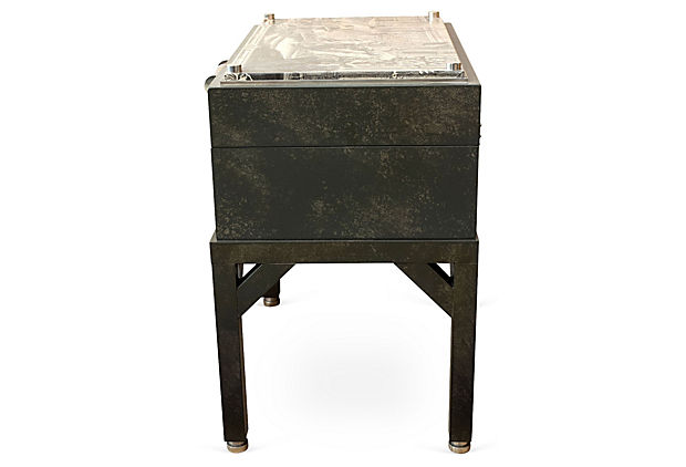 Sold - Box On Stand Side Table With Engraving - Rubbish Interiors Inc.