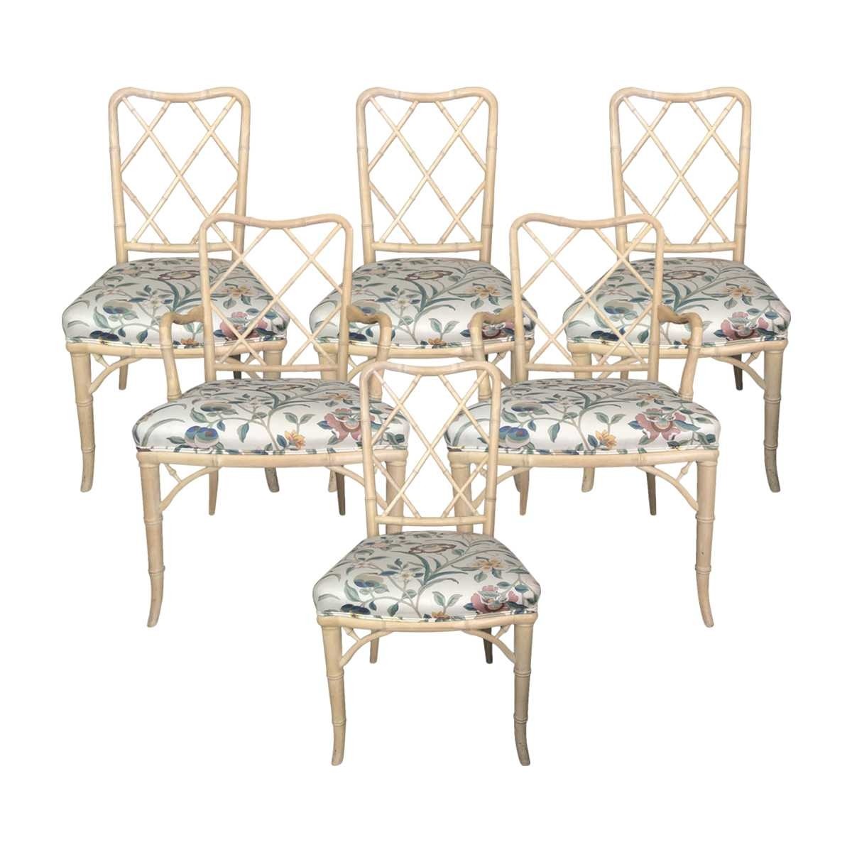 Seating, Sold - Louis G. Sherman Floral Faux Bamboo Dining Chairs 1974 ...